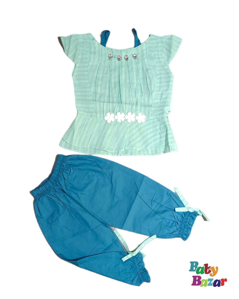 Cotton Stuff Dress For Baby Girl In Light Green Color – Baby Bazar