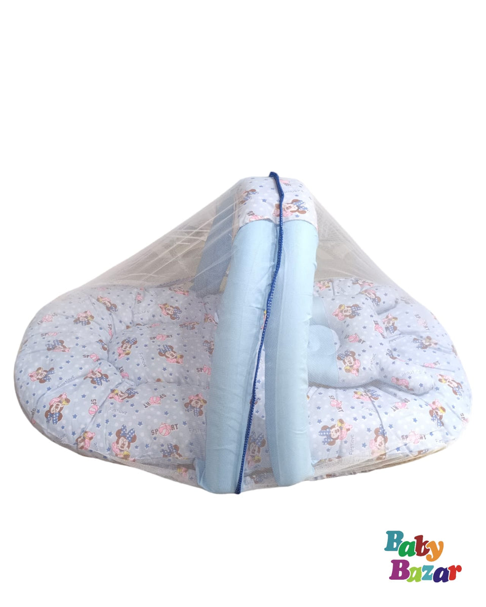 Foldable Baby Bister/Bed In Mickey Mouse Print Sky Blue Color For Newb ...