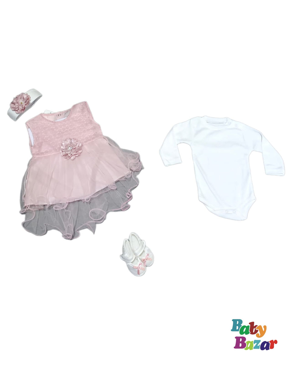 Frock For New Born Baby Girl In Beautiful Color With Head Ribbon And B ...