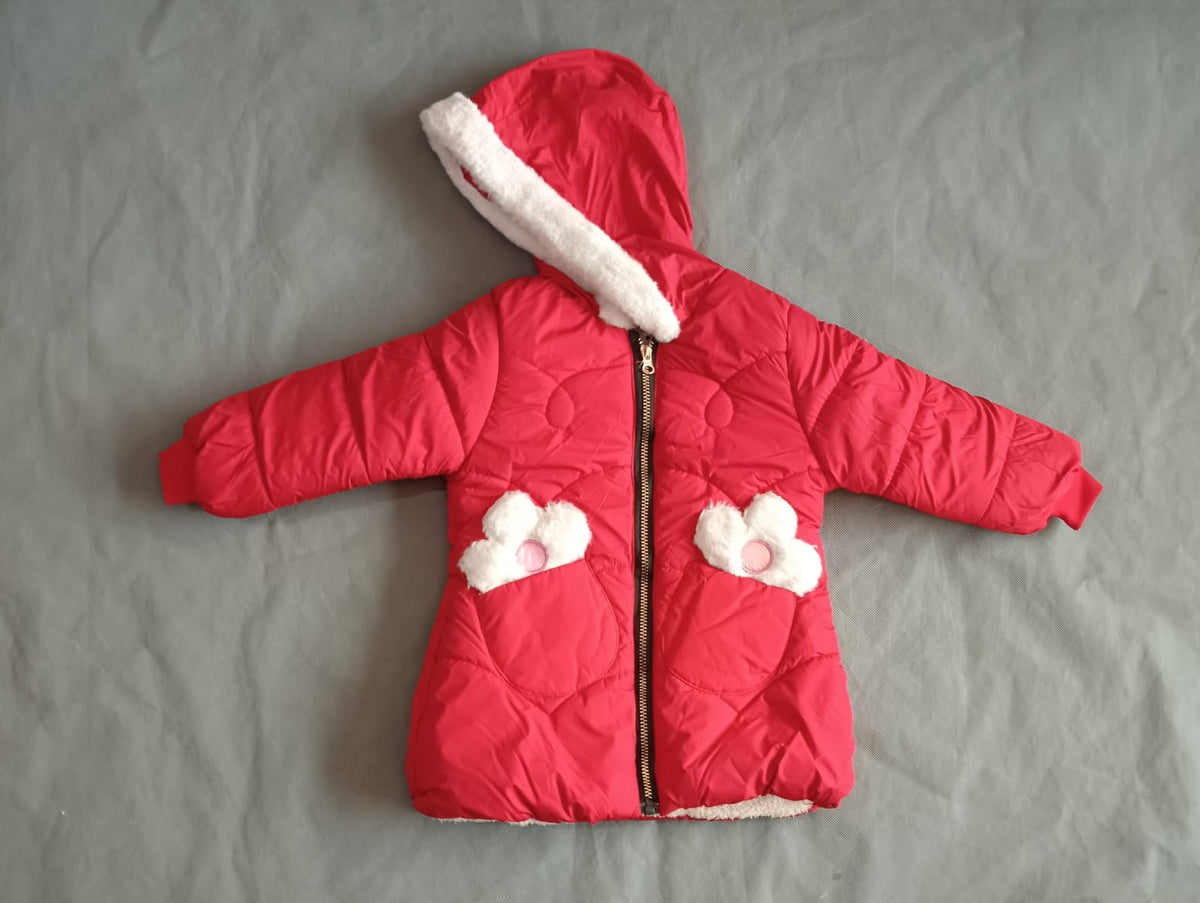 New Baby Girl Winter Parashoot Coat fur Hoodie In Red Color – Baby Bazar