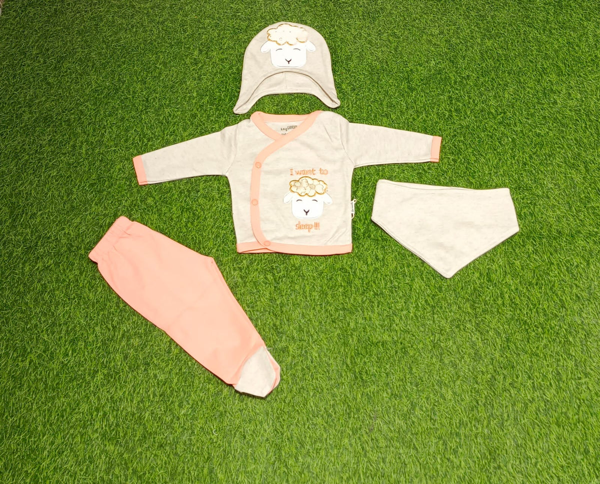 New Born Baby Dress With Bib And Cap – Baby Bazar