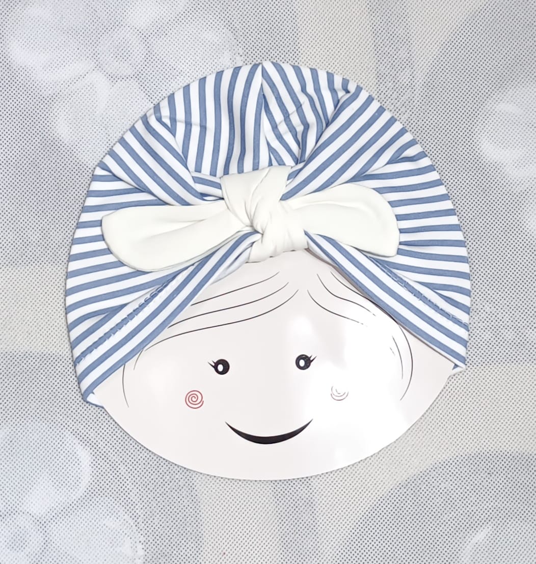 New Born Baby Girl Cap In Blue Lining Design – Baby Bazar