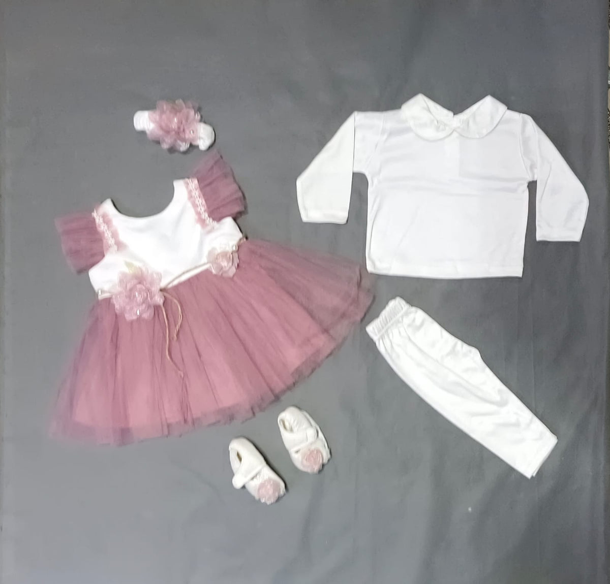 New Born Baby Girl Frock Set With Booties And Head Ribbon – Baby Bazar