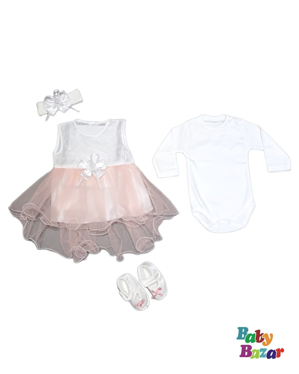 New Born Baby Turkish Dress In Light Pink Color With Head Ribbon And B ...