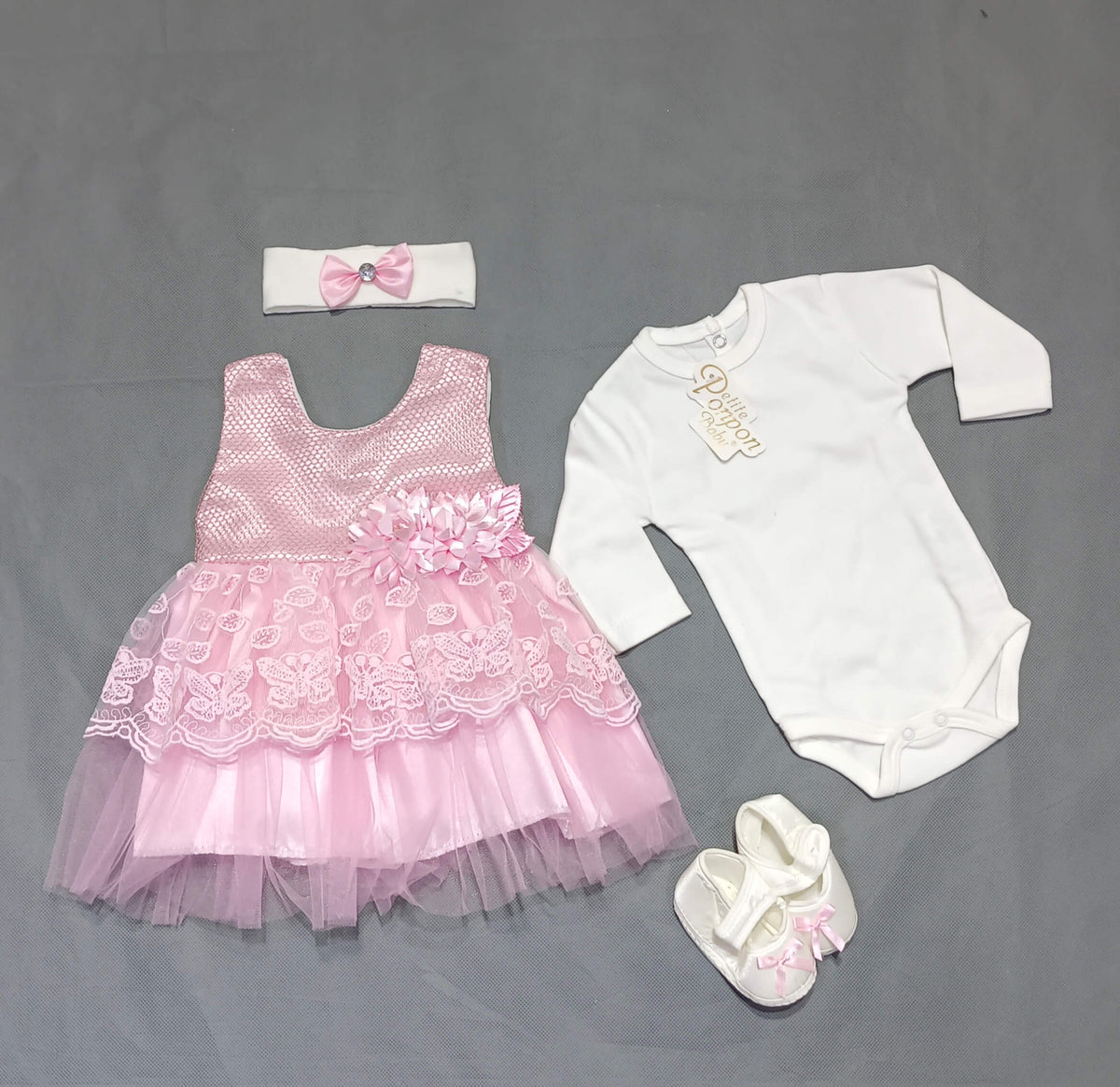 New Born Baby Turkish Set With Frock In Pink Color ,Tights , Inner , H ...