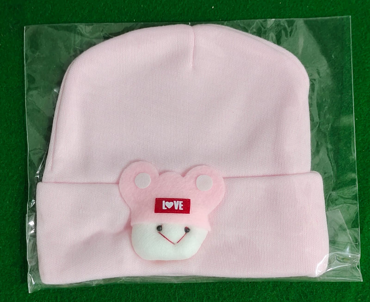 New Born Cap Blended Stuff Squirrel Design In Pink Color – Baby Bazar