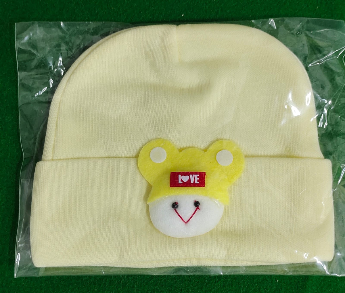 New Born Cap Blended Stuff Squirrel Design In Yellow Color – Baby Bazar