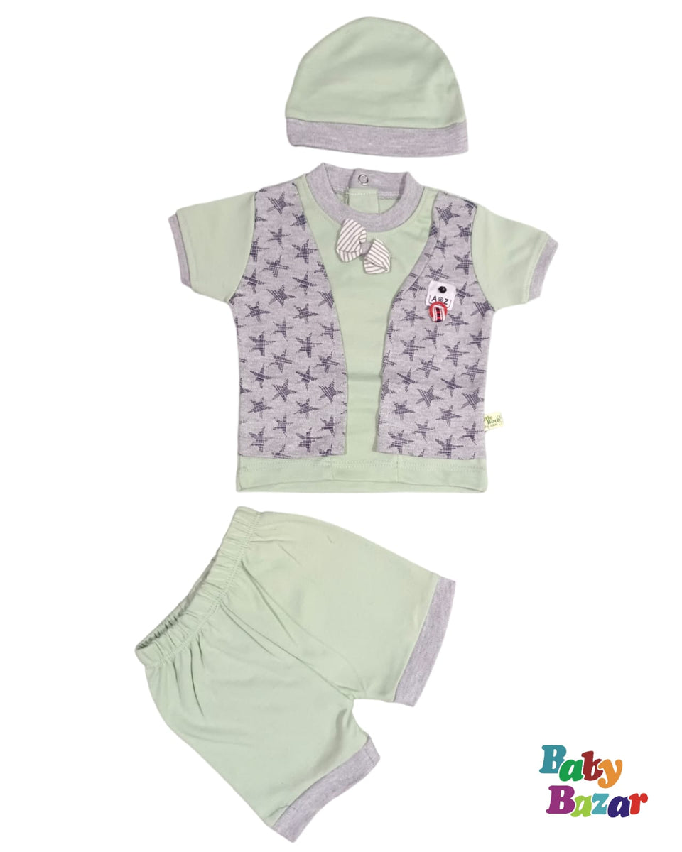 Newborn Baba Dress In Terry Stuff With Cap In Green Color – Baby Bazar