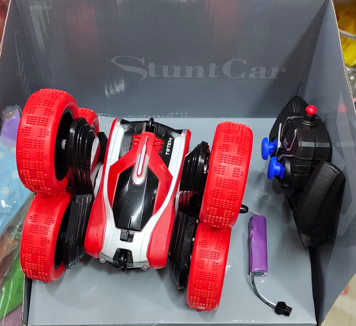 Remote Control Stunt Car Toy For Kids 360 Degree Rotating Car In Red C ...