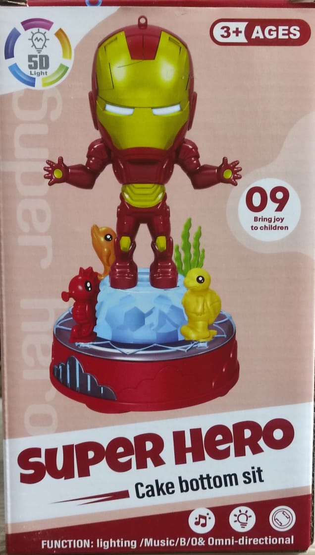 Super Hero Iron Man Toy Sit On Cake With Lightning Music And Omni-dire ...