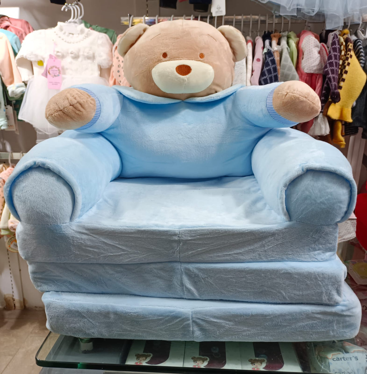 Teddy Bear Design Sofa Come Bed For Babies In Sky blue Color – Baby Bazar