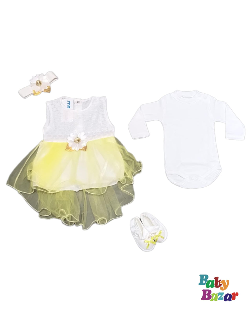 Turkish Dress Set For New Born Baby Girl With Booties And Head Ribbon ...