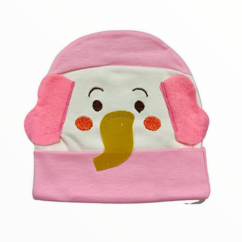 New Born Cap In Blended Stuff With Elephant Face Pink Color – Baby Bazar