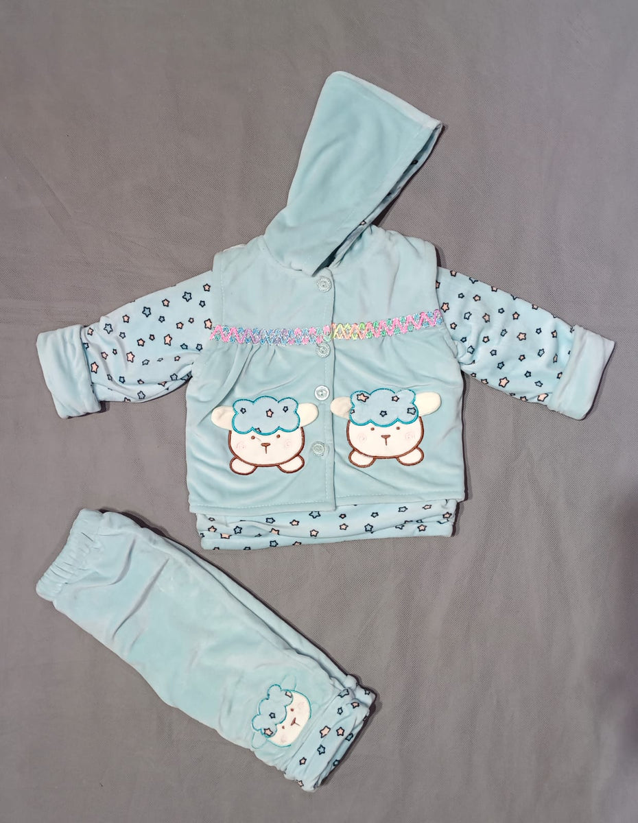 Winter Dress In Velvet Stuff Beautiful Design Light Blue Color – Baby Bazar